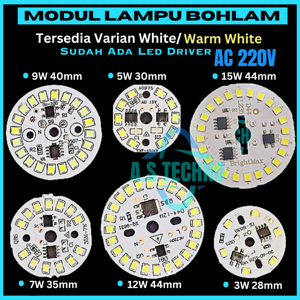 Jual Modul Bohlam Lampu LED Listrik AC SMD White/Warm 3W-15W PCB ...