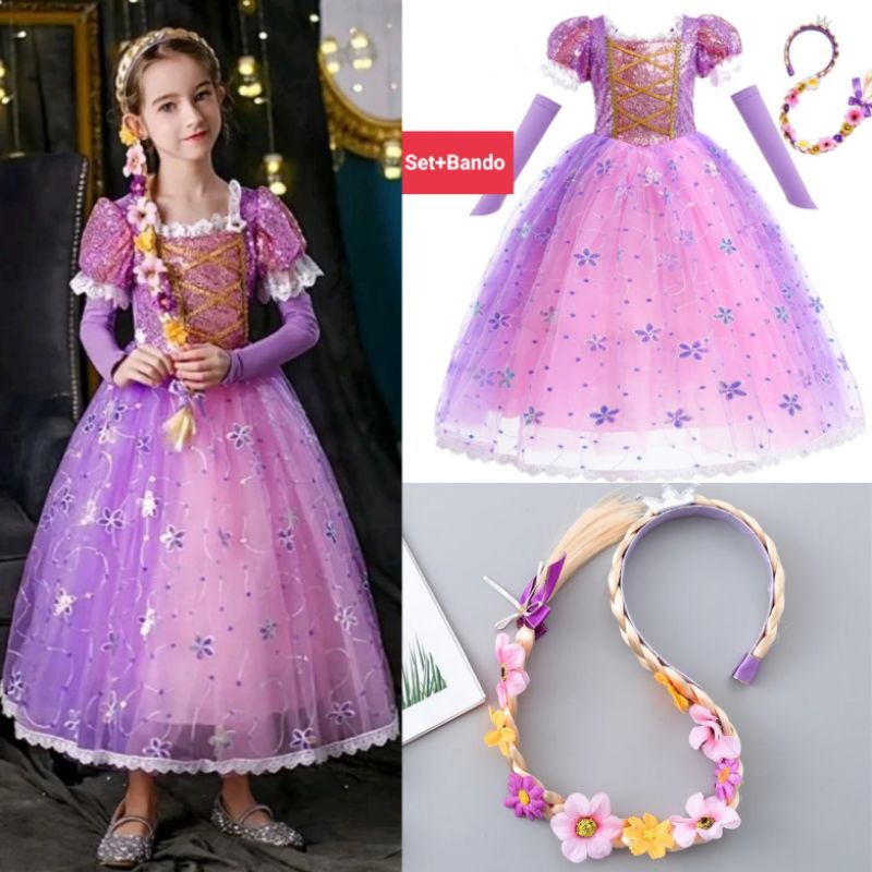 Jual Kostum Rapunzel + BANDO import mewah dress disney princess pink ...
