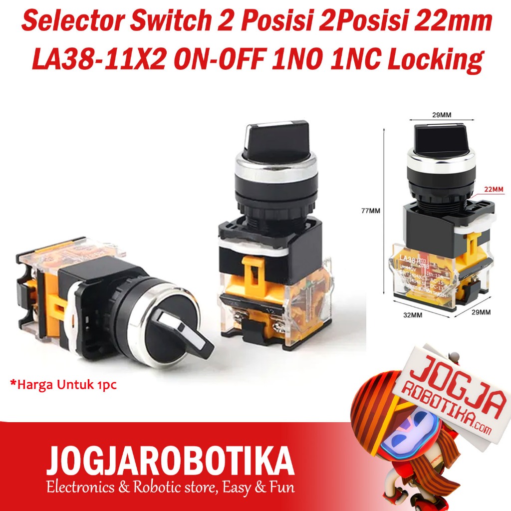 Jual Selector Switch 2 Posisi 2Posisi 22mm LA38-11X2 ON-OFF 1NO 1NC ...