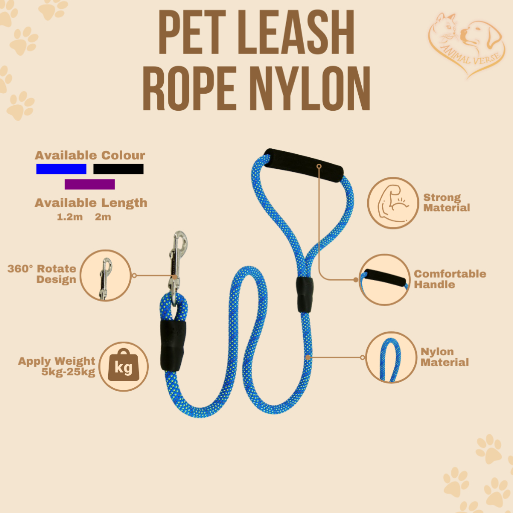 Jual Rantai Tali Anjing Pet Nylon Rope Chain Training Leash Tali Tuntun ...