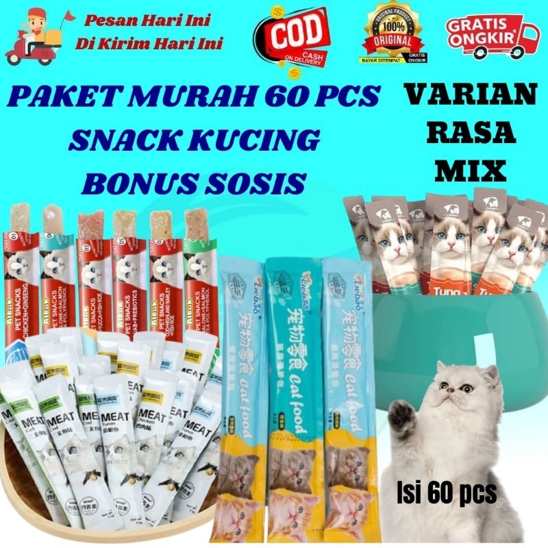 Jual 1 Kilo Snack Kucing Isi 60 Pcs Bonus Sosis Snack Kucing Makanan ...