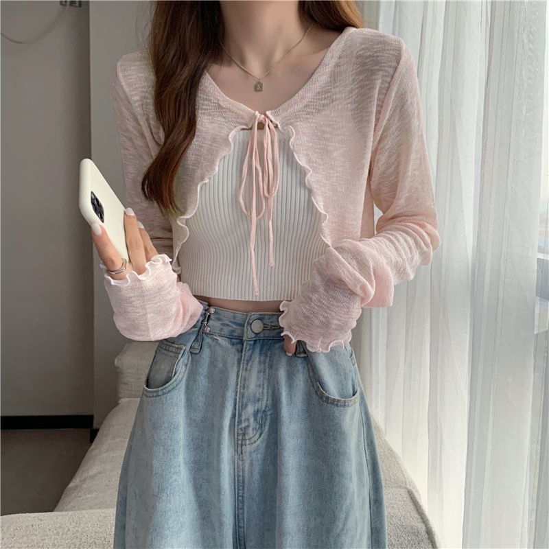 Jual Outer Cardigan Transparan Casual Transparent Korean Long Sleeve ...