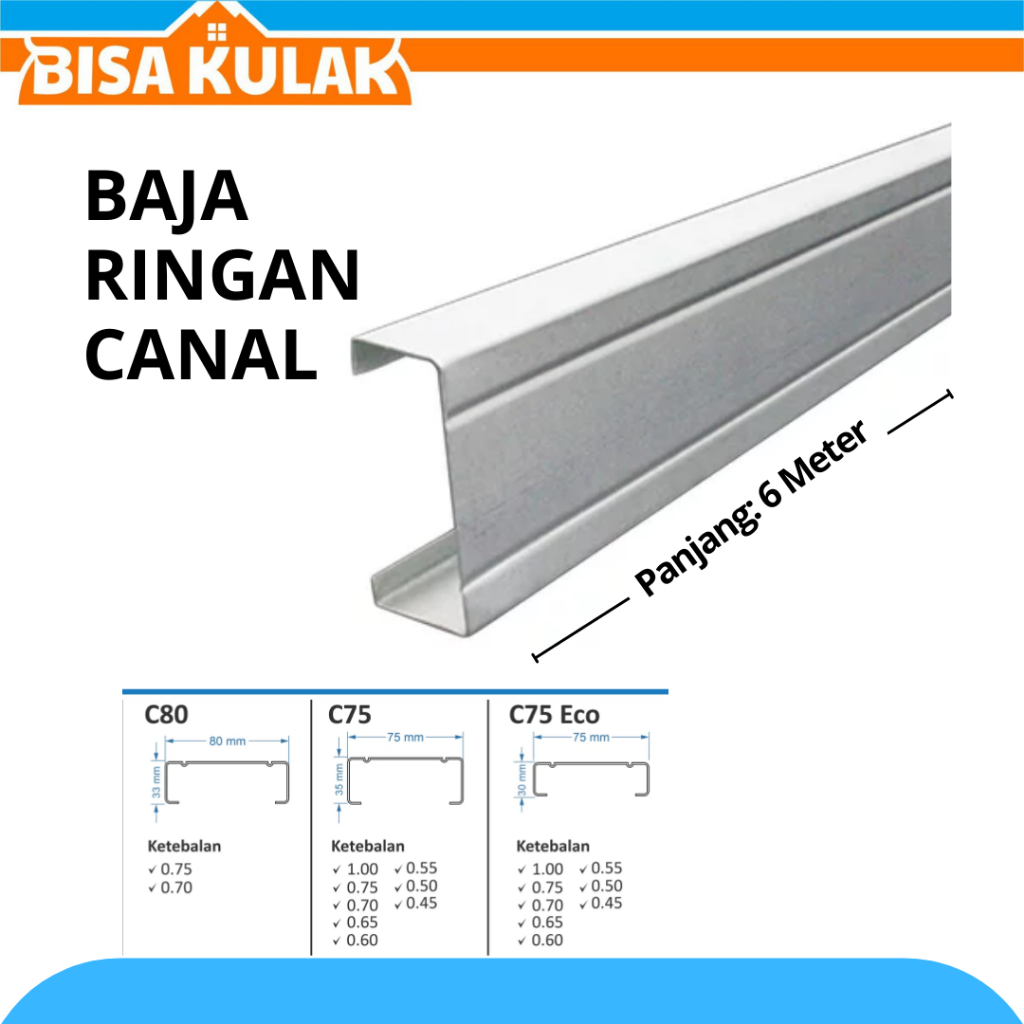 Jual Baja Ringan Canal C75 C75 x 6 ukuran 0,55 - 0,75mm | Shopee Indonesia