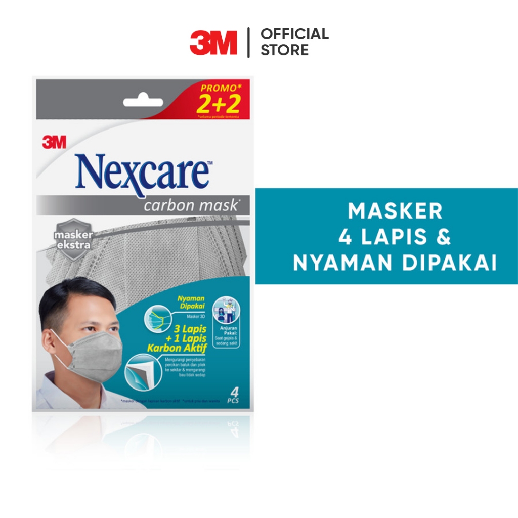 Jual 3M™ Nexcare™ Carbon Mask, Masker 4 Lapis , 1 pak, Untuk gejala ...