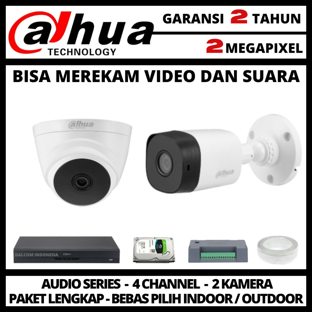 Jual PAKET CCTV DAHUA 2MP 4 CHANNEL 2 KAMERA | Shopee Indonesia