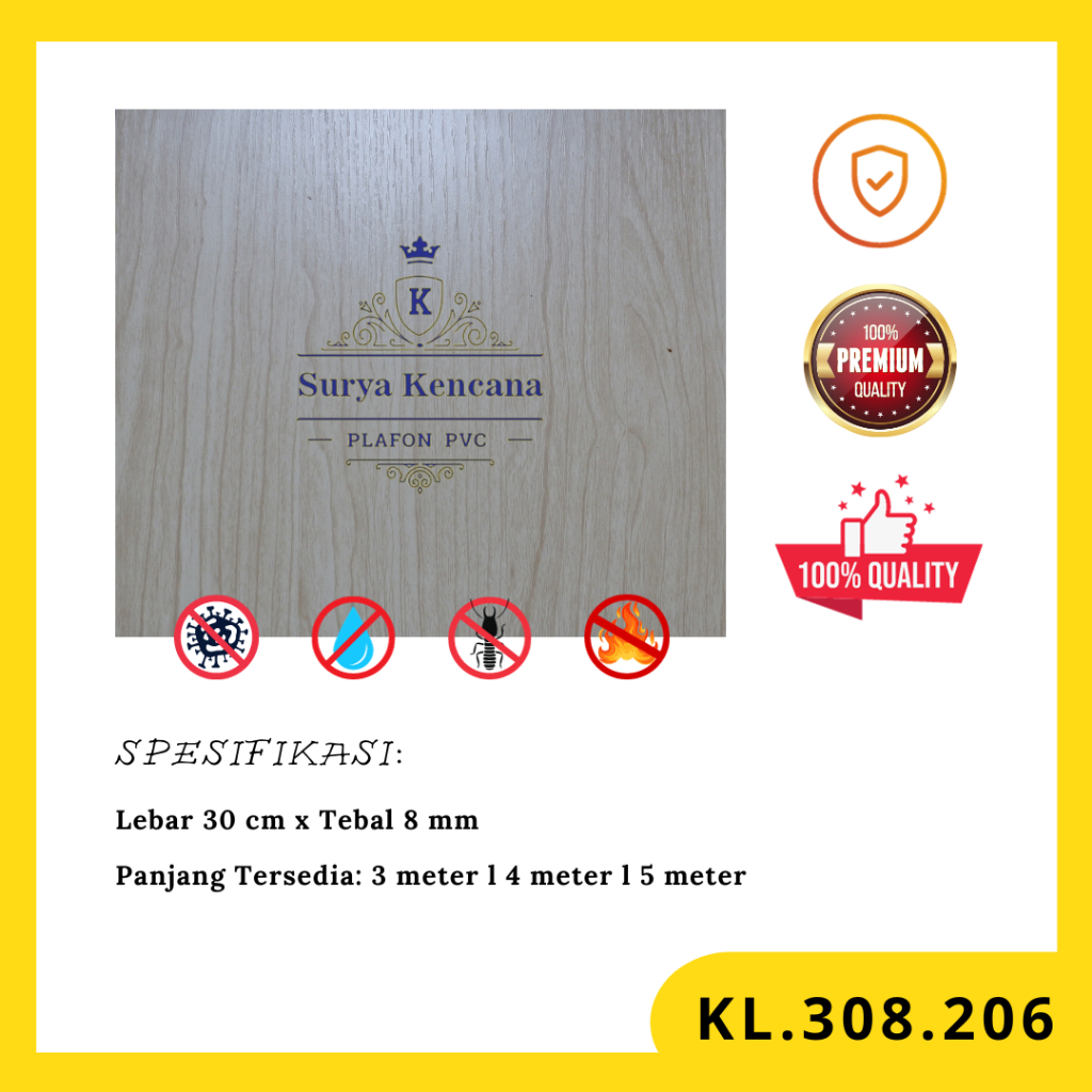Jual Plafon PVC laminate KL.308.206 lebar 30 cm Surya Kencana | Shopee Indonesia