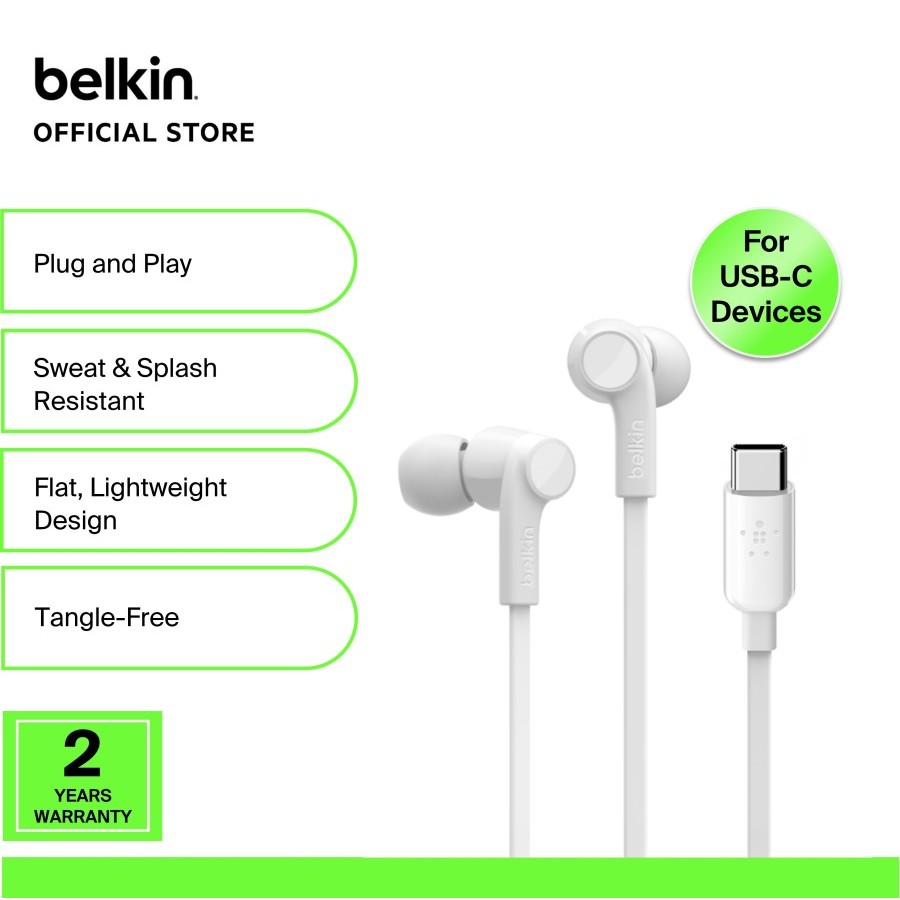 Jual Belkin G3H0002bt White SoundForm Wired Earbuds with USB-C ...