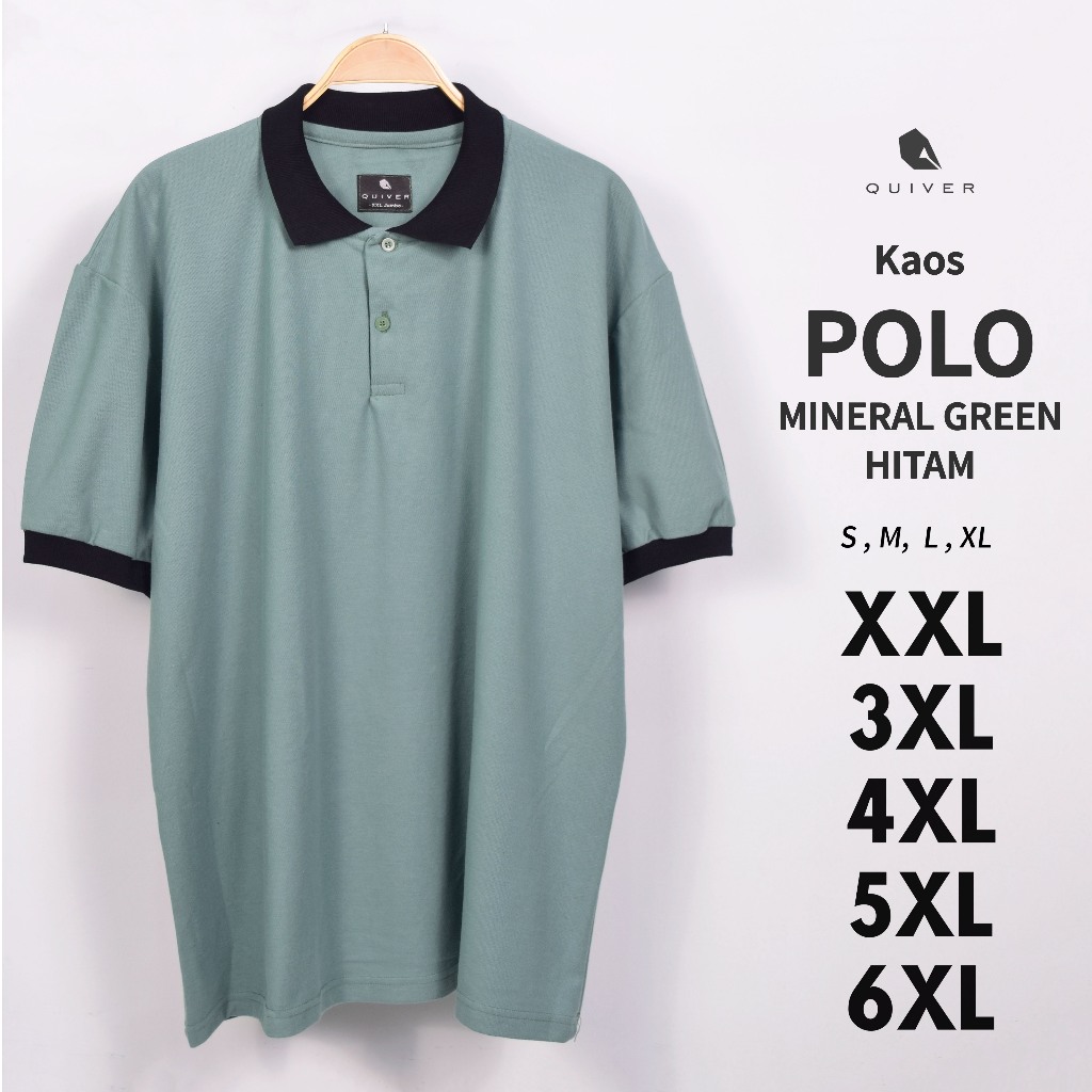 Jual Kaos Polo Jumbo Pria Mineral Green Kombinasi Hitam Big Size S M L XL XXL 3XL 4XL 5XL 6XL ...