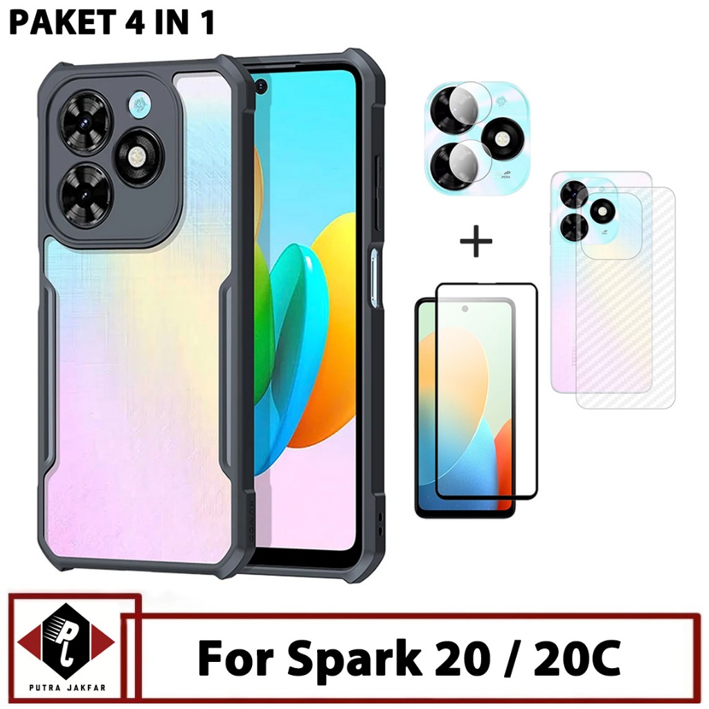 Jual Paket 4in1 Case Transparan Tecno Spark 20 / 20C Free Anti Gores Layar Kamera dan Skin ...