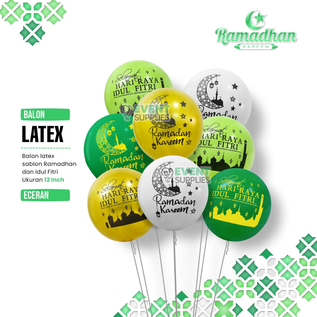 Jual Balon Latex Motif Idul Fitri 12 inch Karet Ramadhan Kareem Eceran ...