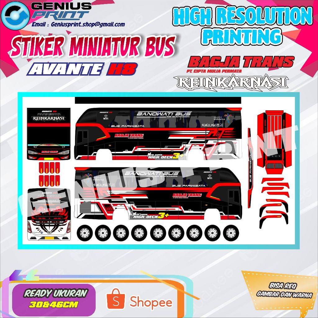 Jual Stiker Miniatur Bus Avante H8 Livery Bagja Trans | PO. Haryanto ...