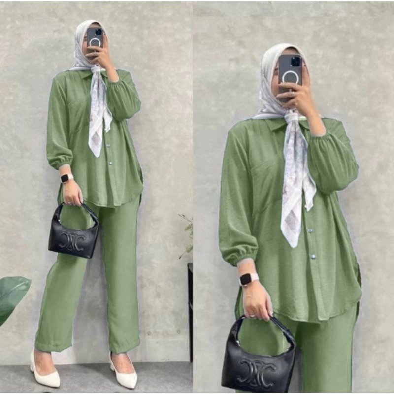 Jual Setelan Amanda Busui Cringkle Airflow | One Set Kemeja Amanda Crinkle | Set Krinkel Wanita ...