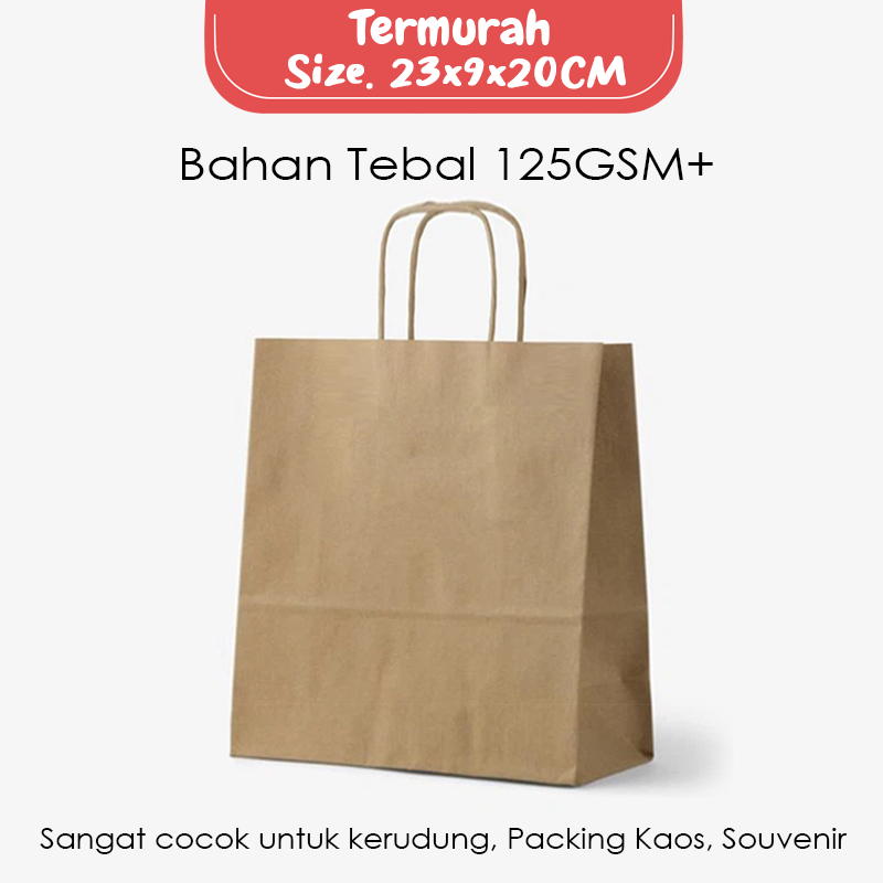 Jual (TALI KERTAS) Paper Bag Coklat Sedang Uk. 23x9x20 CM / Paper Bag ...