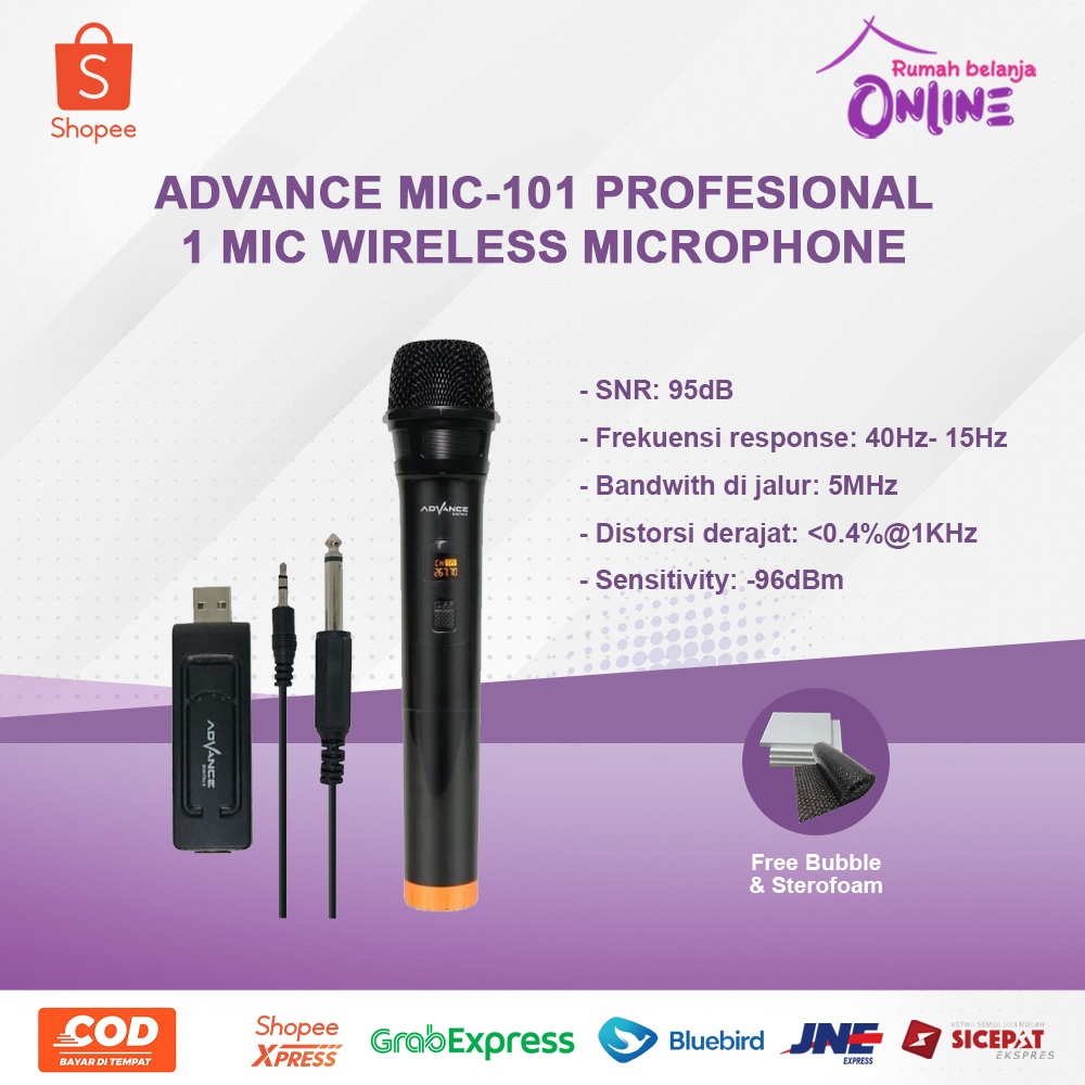 Jual MIC ADVANCE WIRELESS SINGLE 101 MIC KAROKE MIC TANPA KABEL ...