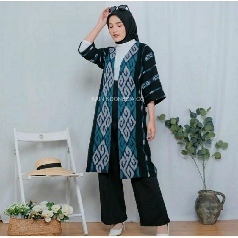 Jual LONG CARDIGAN OUTER TENUN TORAJA WARNA TOSKA | Shopee Indonesia