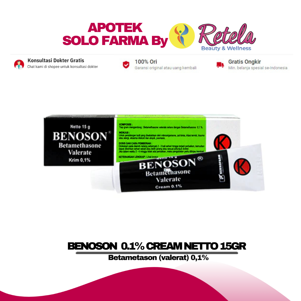 Jual BENOSON 0.1% CREAM 15GR ( BETAMETASONE VALERATE ) | Shopee Indonesia