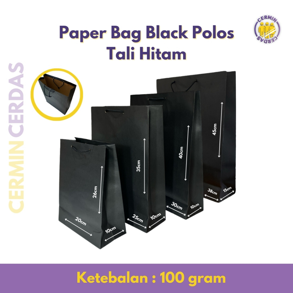 Jual Paper Bag Black Polos Tali Hitam Souvenir Kado Tas Goodie Bag Kemasan Belanja Hadiah ...