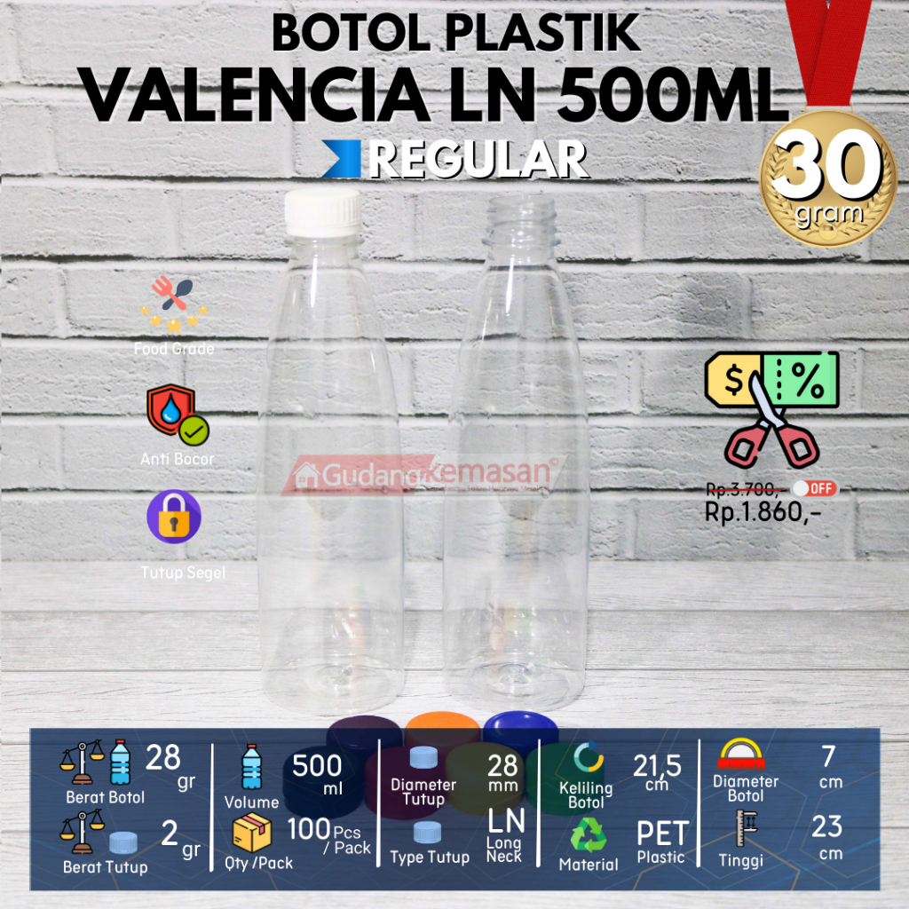 Jual BOTOL PLASTIK PET VALENCIA 500ML TUTUP LN WARNA WARNI - FLASH ...