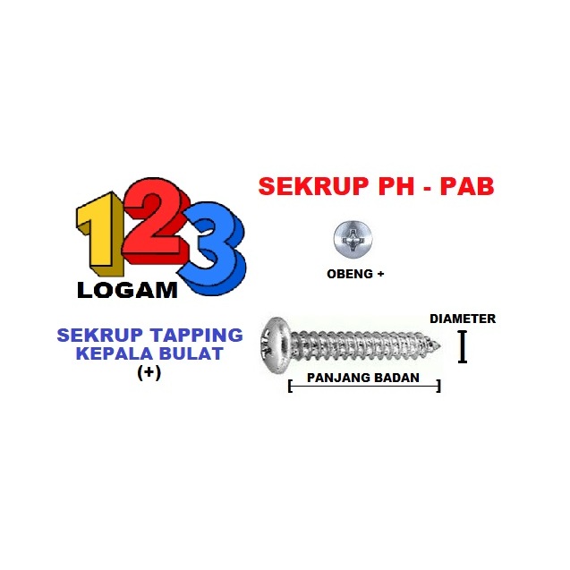 Jual 100 Pcs - Sekrup PH PAB #8x1" Baut Tapping Screw Kepala Bulat ...