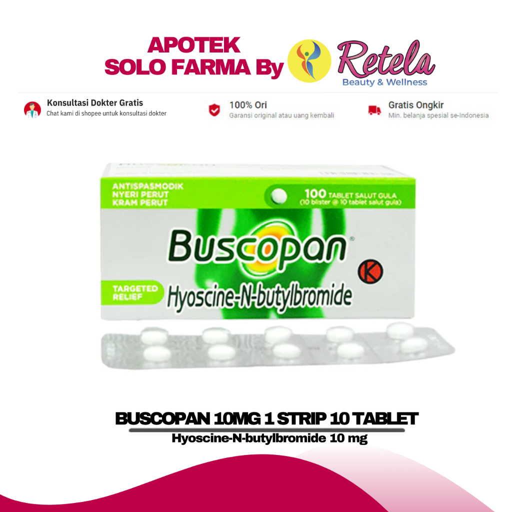 Jual BUSCOPAN 10MG 1 STRIP 10 TABLET ( HYOSCINE-N-BUTYLBROMIDE 10 MG ...