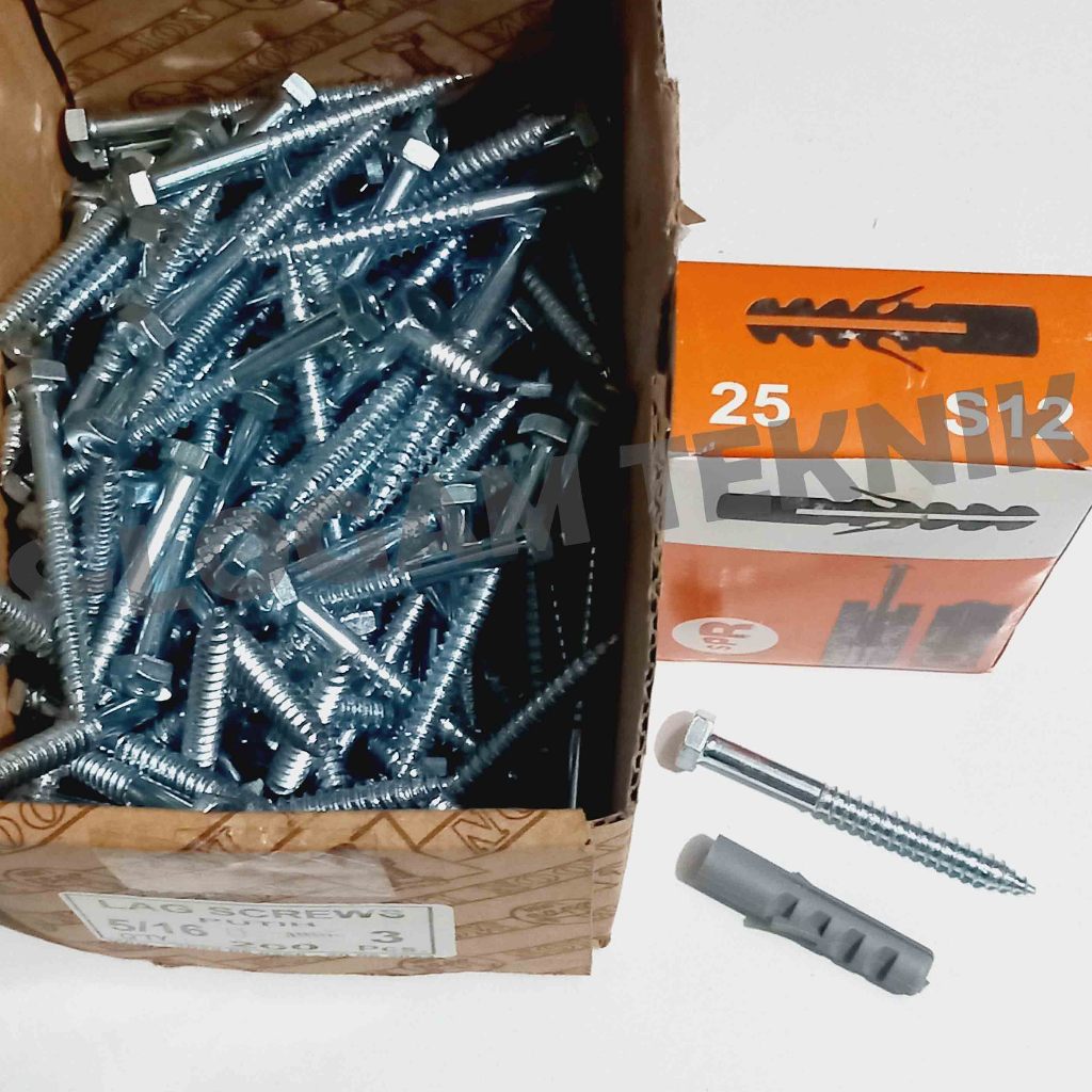 Jual 25 pcs Sekrup Kunci 5/16 x 3" Wall Plug S12 Fastener Nylon Insert ...