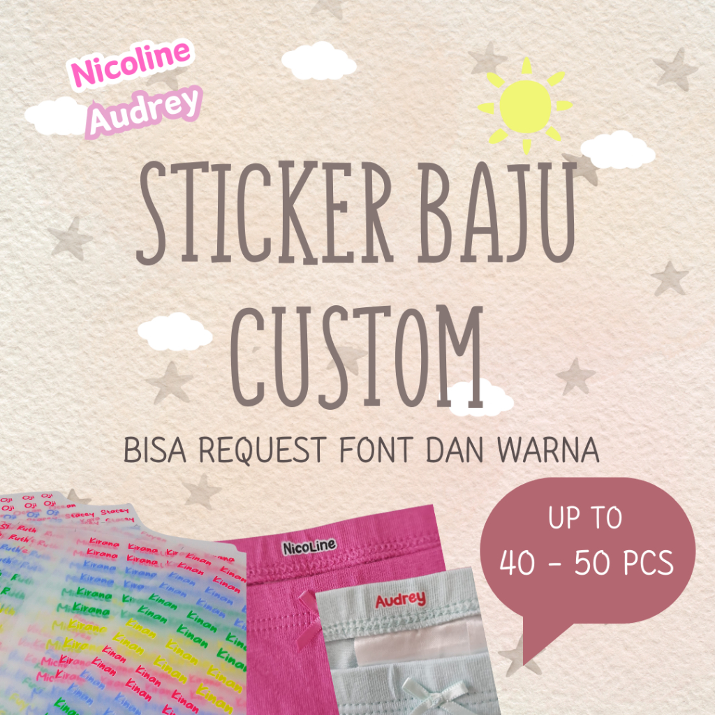 Jual (40-50pcs) Stiker Baju / Label Baju Nama Anak / Sablon Setrika ...