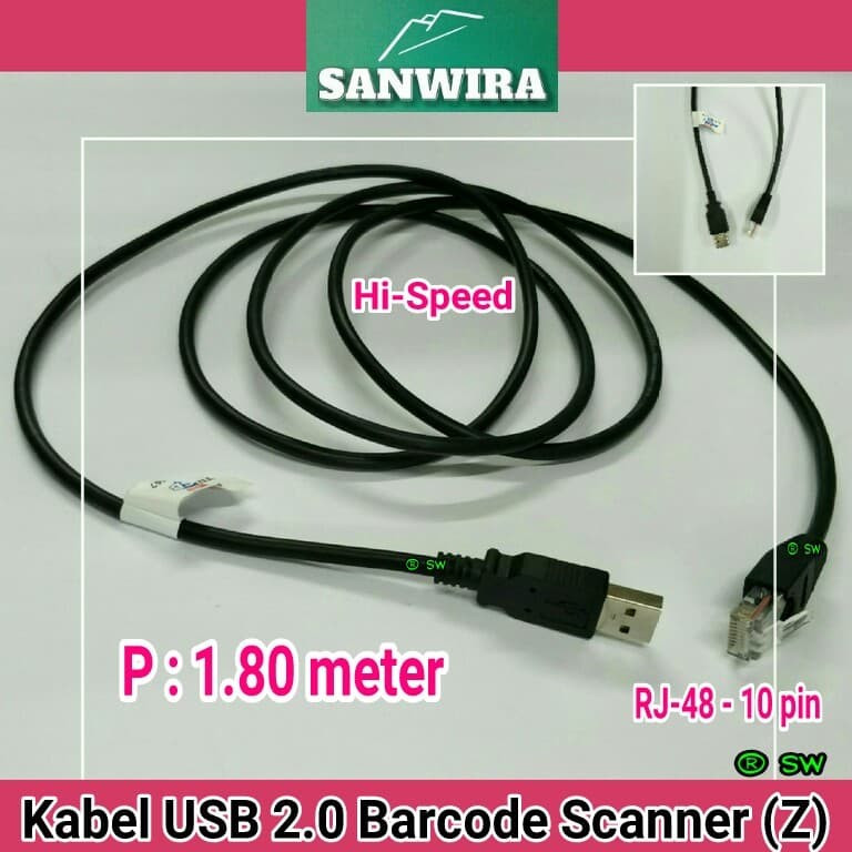 Jual Kabel USB 2.0 Barcode Scanner ZINCODE: 1.80 meter / Kabel Scanner ...