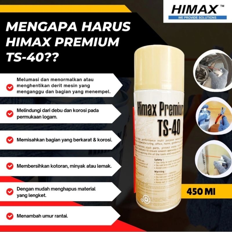 Jual Himax Premium Lub TS-40, isi : 450 ml ( TS40 adalah mempunyai fungsi sama dengan WD40 / WD ...