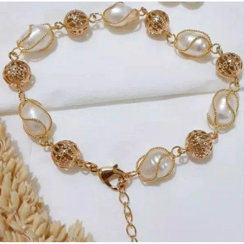 Jual Gelang Rhodium lapis emas 18k Mutiara air tawar asli lombok ...