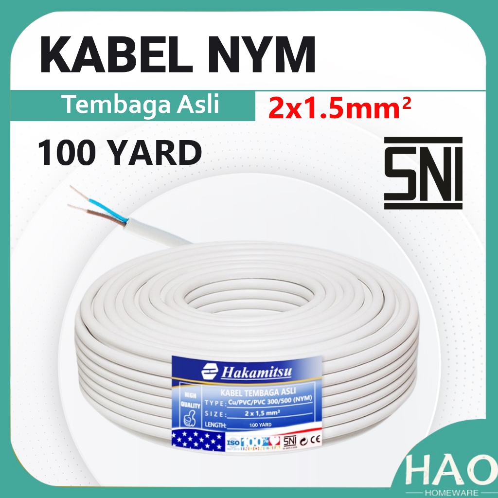 Jual Kabel Listrik NYM 2 x 1,5mm 100 Yard / Kabel Tembaga Murni PVC SNI / Mrek Hakamitsu ...