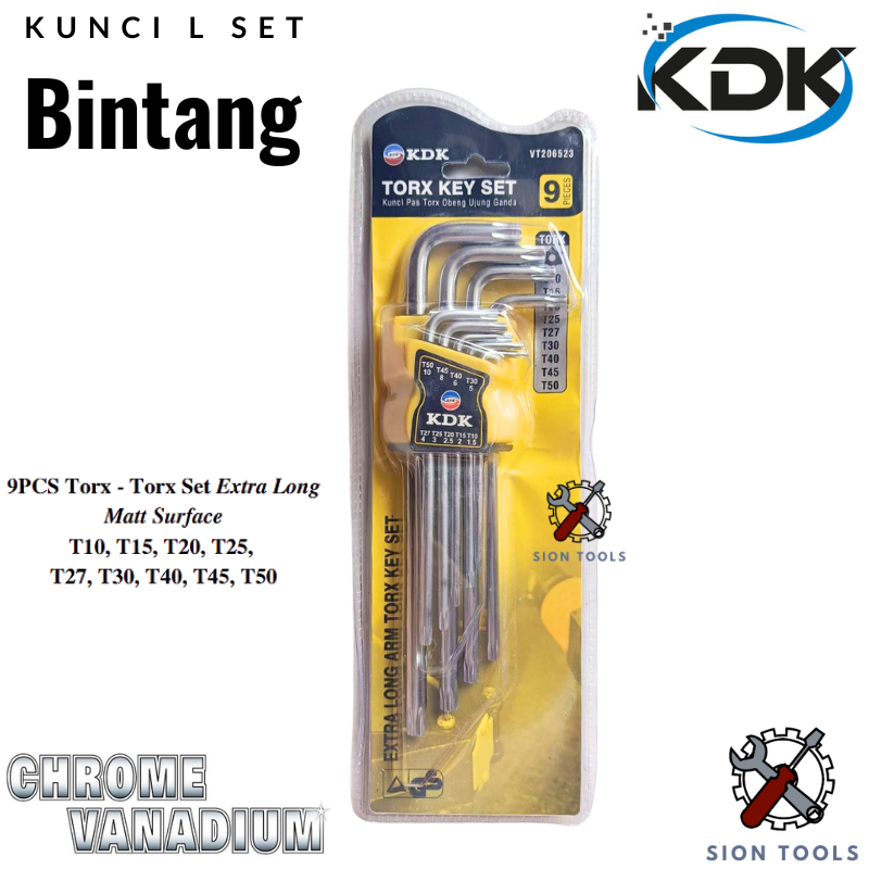 Jual KDK KUNCI L SET PANJANG BINTANG LUBANG 9 PCS T10 - T50 EXTRA LONG ...