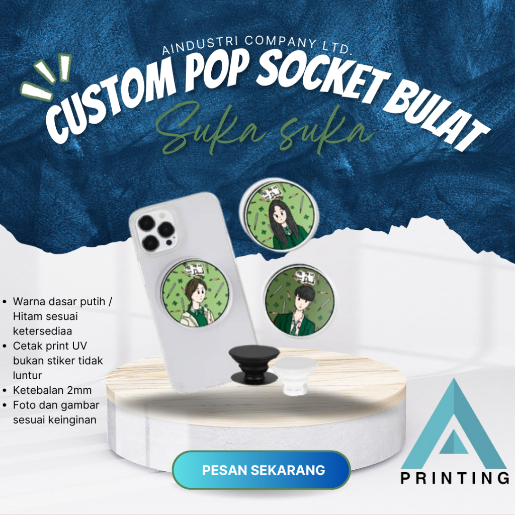 Jual Pop Socket Bulat Bebas Custom Custom Nama Gambar Logo Dll