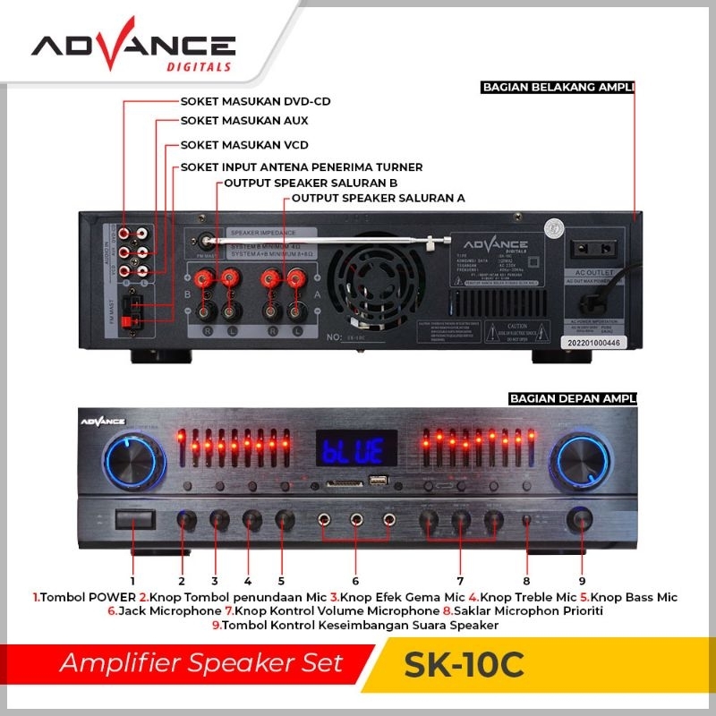 Jual Speaker Set 10 Inch / Speaker Ampli Set SK-10C Advance Bluetooth ...