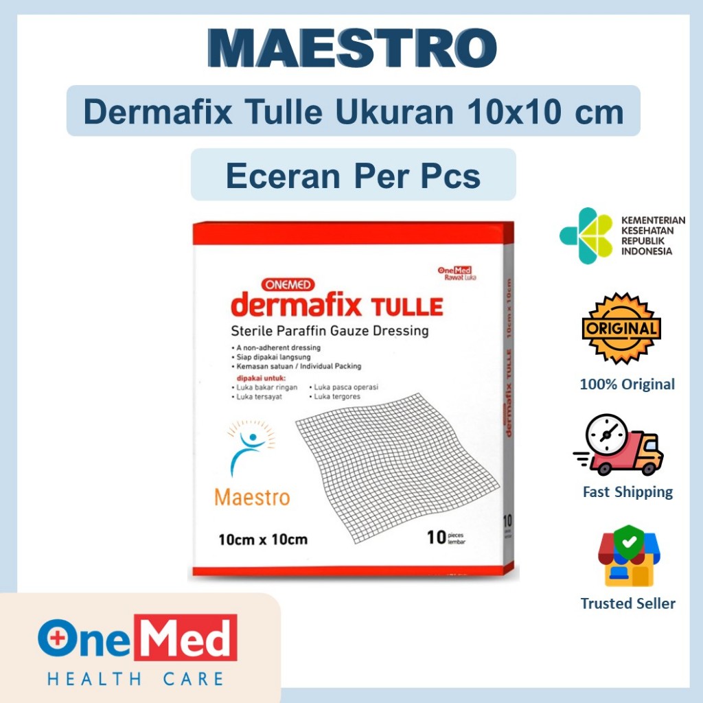 Jual OneMed Dermafix Tulle 10cm x 10cm Paraffin Gauze Kasa Jaring Luka ...