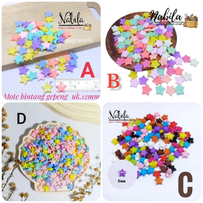 Jual (25grm) Mote manik-manik bintang gepeng bahan craft kerajinan ...