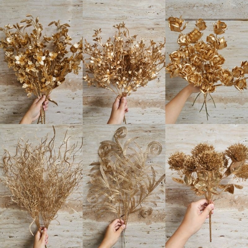 Jual Bunga Emas Artificial Banyak Pilihan Variasi - Cocok Untuk Dekor ...