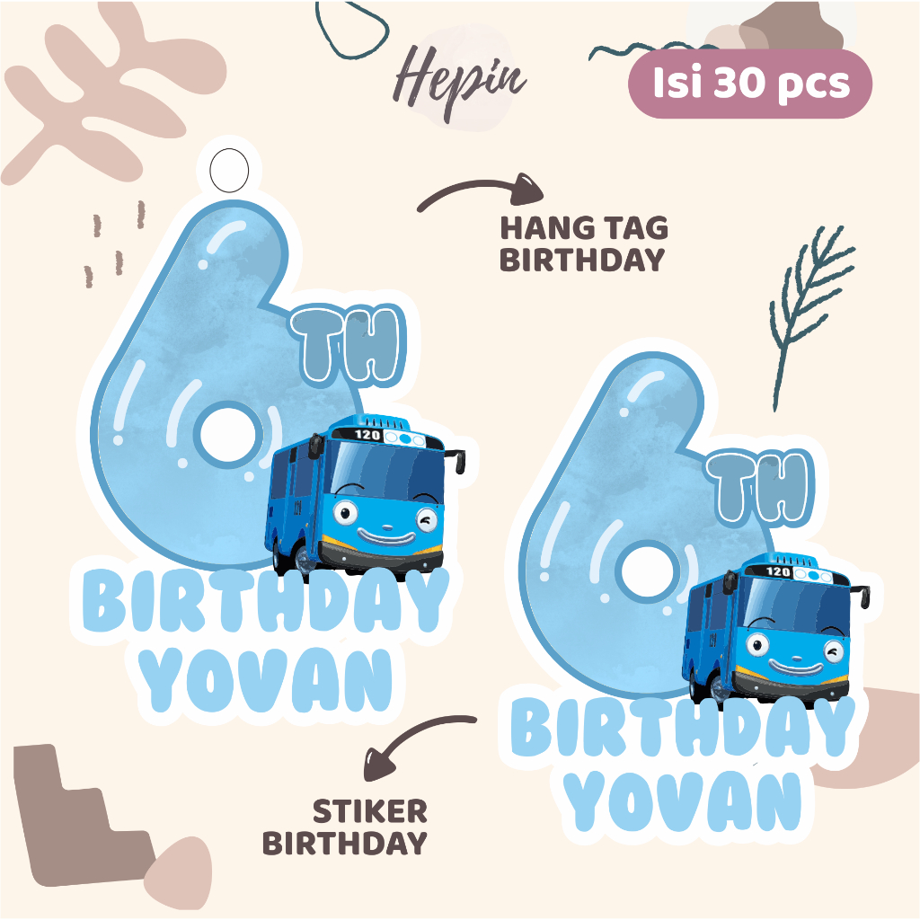 Jual (30pcs) Hang tag & stiker ulang tahun tema Little Bus TAYO lucu ...