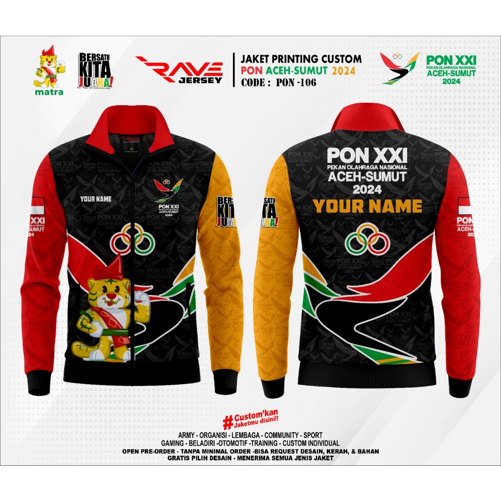 Jual JAKET PON NASIONAL XXI 2024 ACEH-SUMUT SESI 2 FULL PRINTING SUBLIM ...