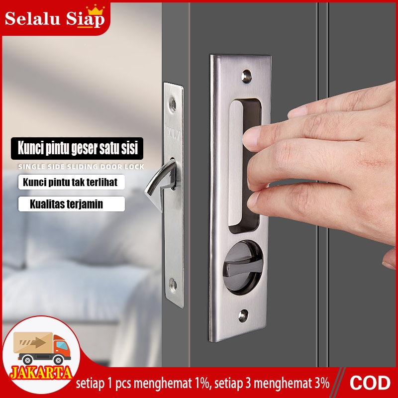 Jual Kunci Pintu Sliding Geser Set Invisible Sliding Door Lock Latch Handle Set Hitam / Perak ...
