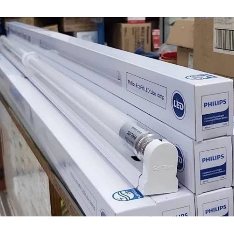 Jual Lampu TL T8 Led Tube PHILIPS Ecofit Set + Kap Body Lengkap 16 Watt 120 cm 6500K Putih ...