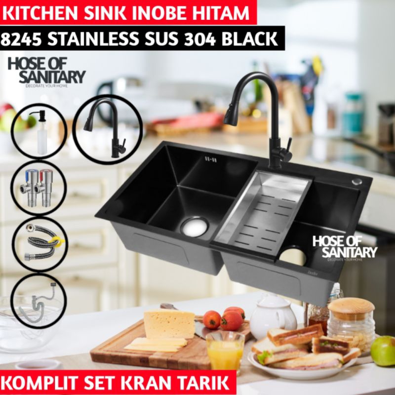 Jual Paket Kitchen sink Stainless INOBE 8245 HITAM BLACK ORIGINAL / Bak ...