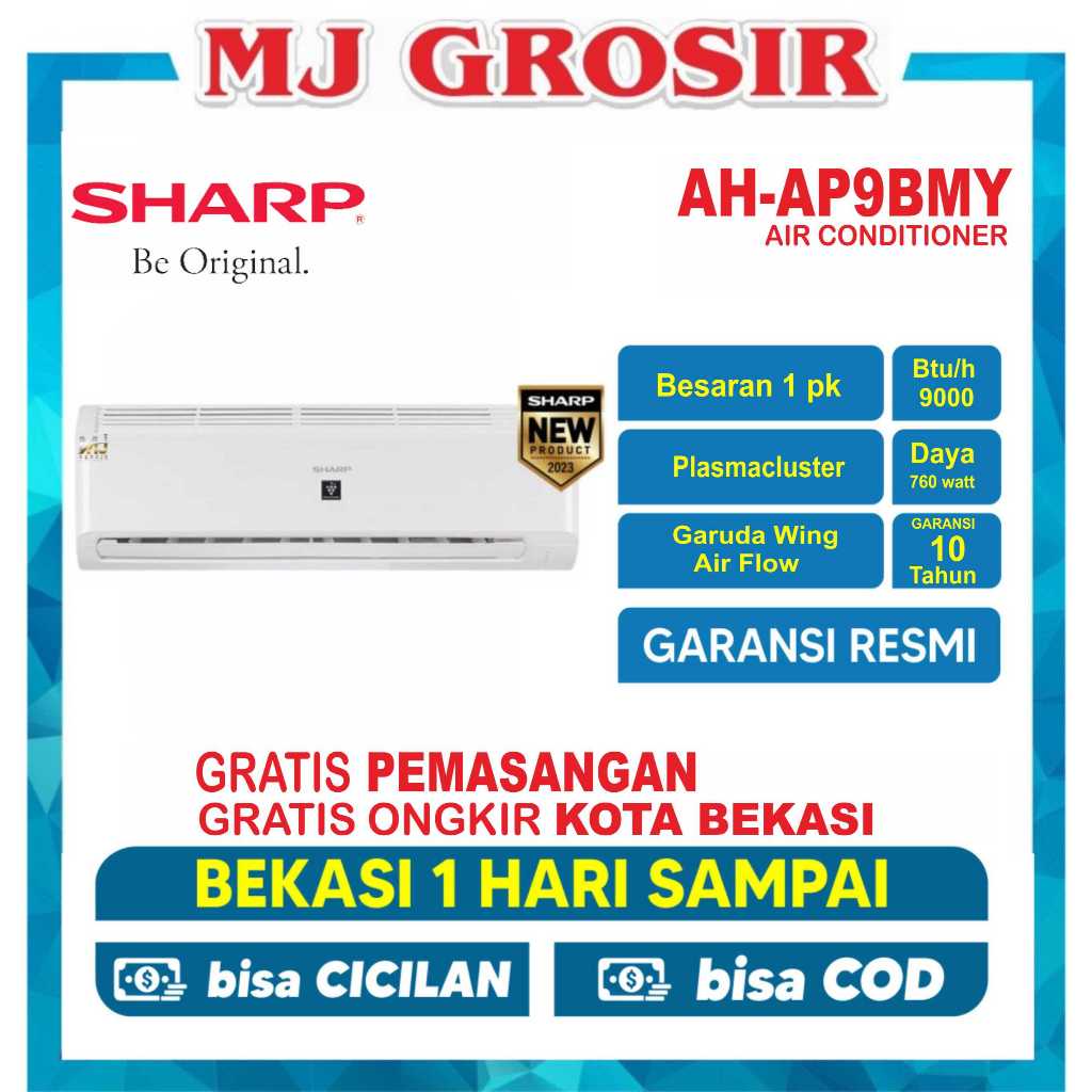 Jual AC SHARP AH-AP 09 SSY / AH-AP 9 BMY 1PK + PASANG PLASMACLUSTER JETSTREAM | Shopee Indonesia