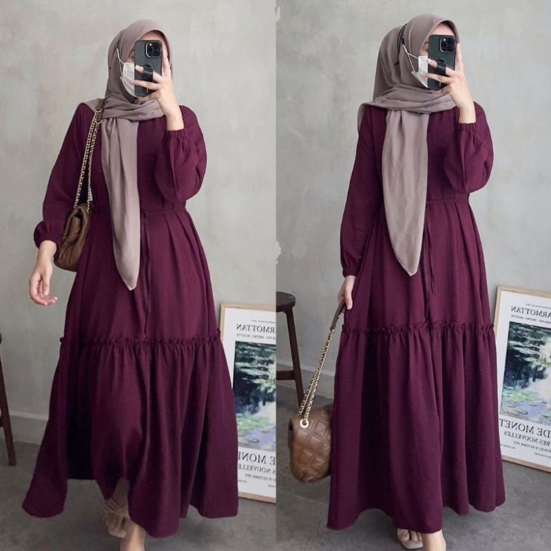 Jual Rosaline Dress Premium | Gamis Crinkle Airflow | Shopee Indonesia