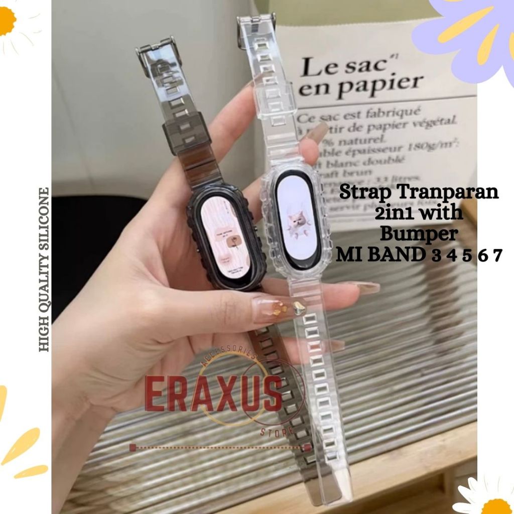 Jual [Eraxus] Strap Xiaomi Mi Band 7 6 5 4 3 Transparan Silicone 2in1 with Bumper Case Tali ...