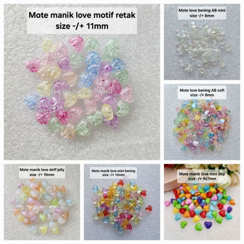 Jual 15gram mote manik love hati mini bening, bening ab, dop ice, retak ...