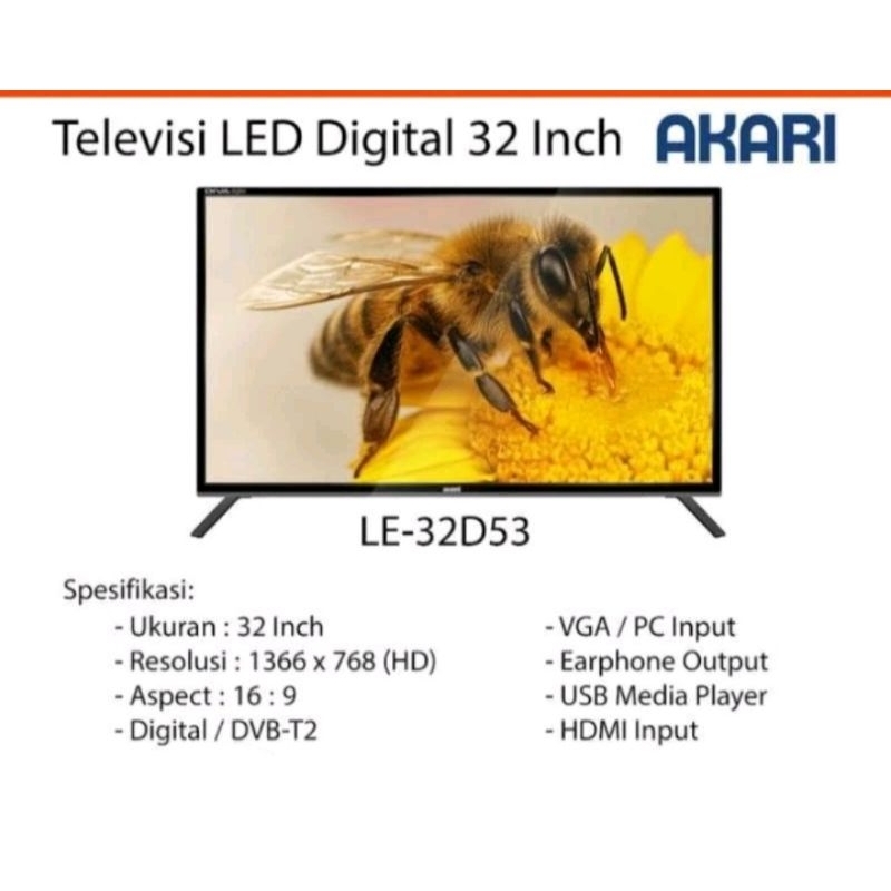 Jual TV led digital akari 32" LE 32D53 akari 32inc | Shopee Indonesia