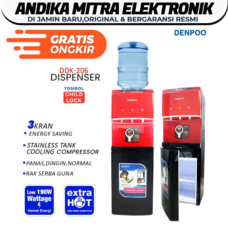 Jual DISPENSER GALON ATAS COMPRESSOR 3 KRAN DENPOO DDK 206 | Shopee ...