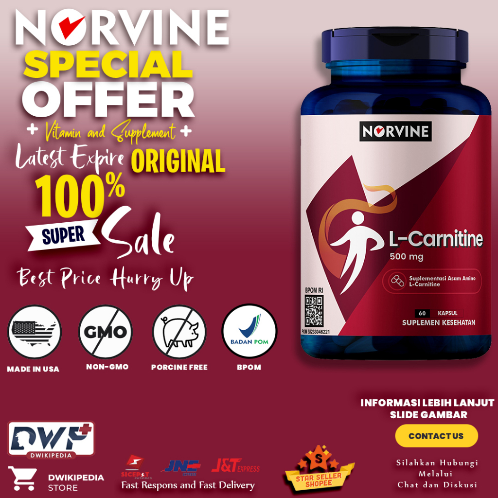 Jual Norvine L Carnitine 500 mg - 60 Capsules Obat Pelangsing Pembakar ...
