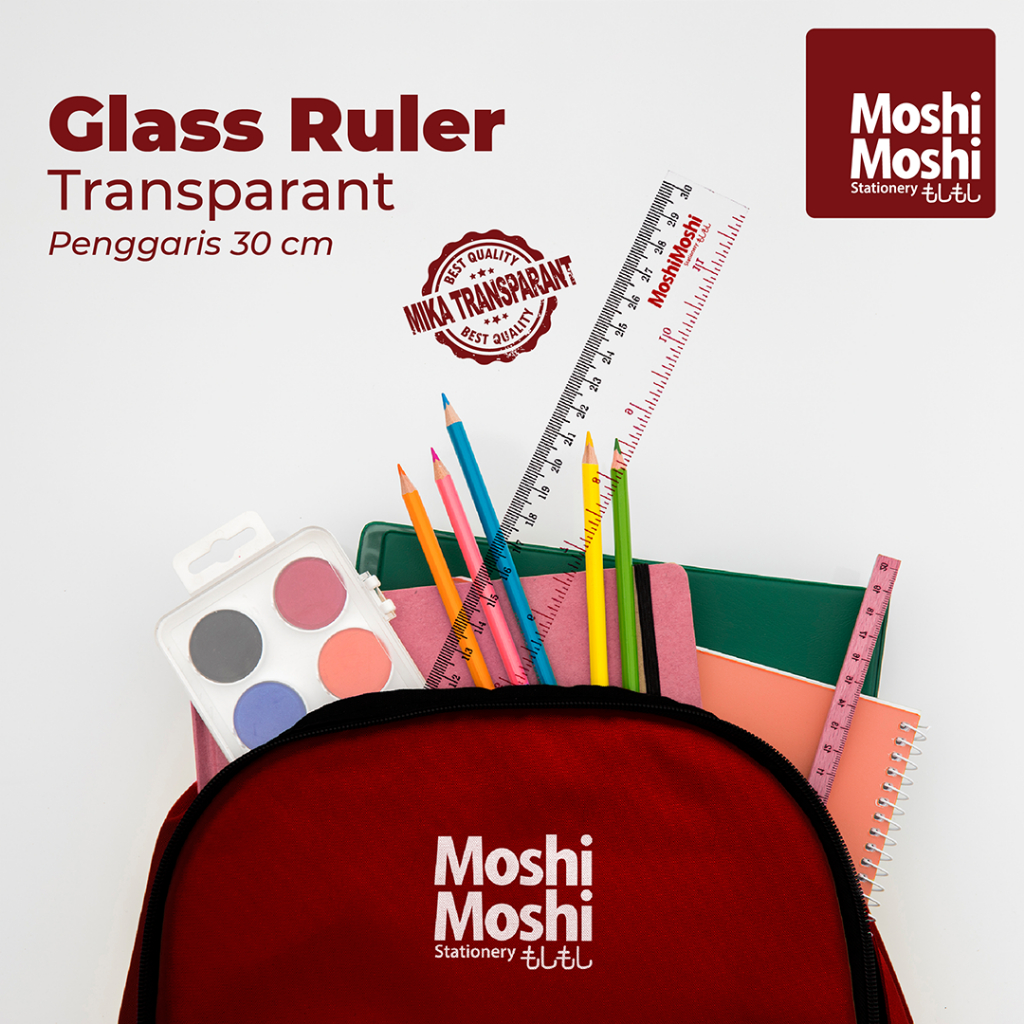 Jual 12 PCS Penggaris Plastik Moshi Glass Ruler 30 cm Mika Transparant ...