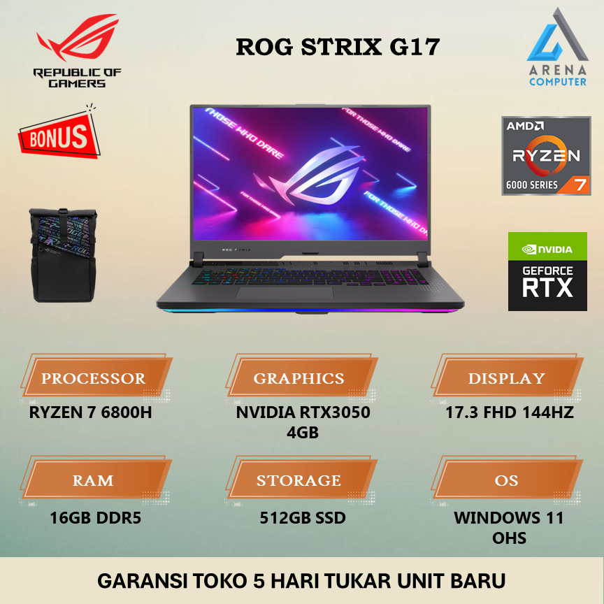 Jual Asus ROG Strix G17 G713RC Ryzen 7 6800H RTX3050 16GB 512GB FHD ...